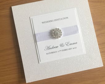 Ribbon Rhinestone Wedding Invitation Pocket Invitation