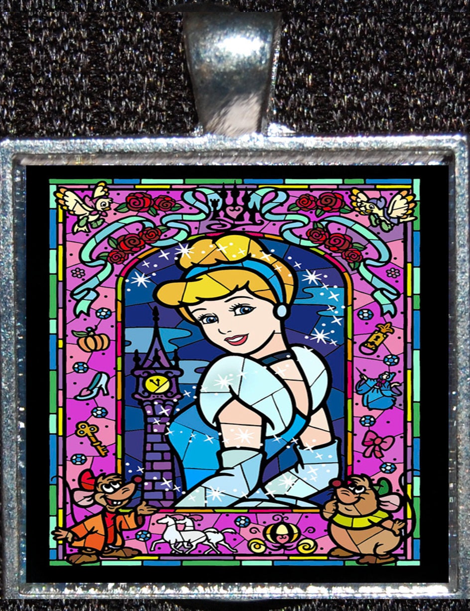 Disney Princess CInderella Stained Glass Silver Pendant