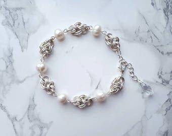 Pearl chain bracelet | Etsy