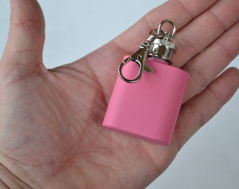 Mini Flask Keychain Silver Owl on 1 Oz Miniature Size Owl