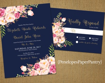 Romantic Navy Fall Wedding InvitationNavy