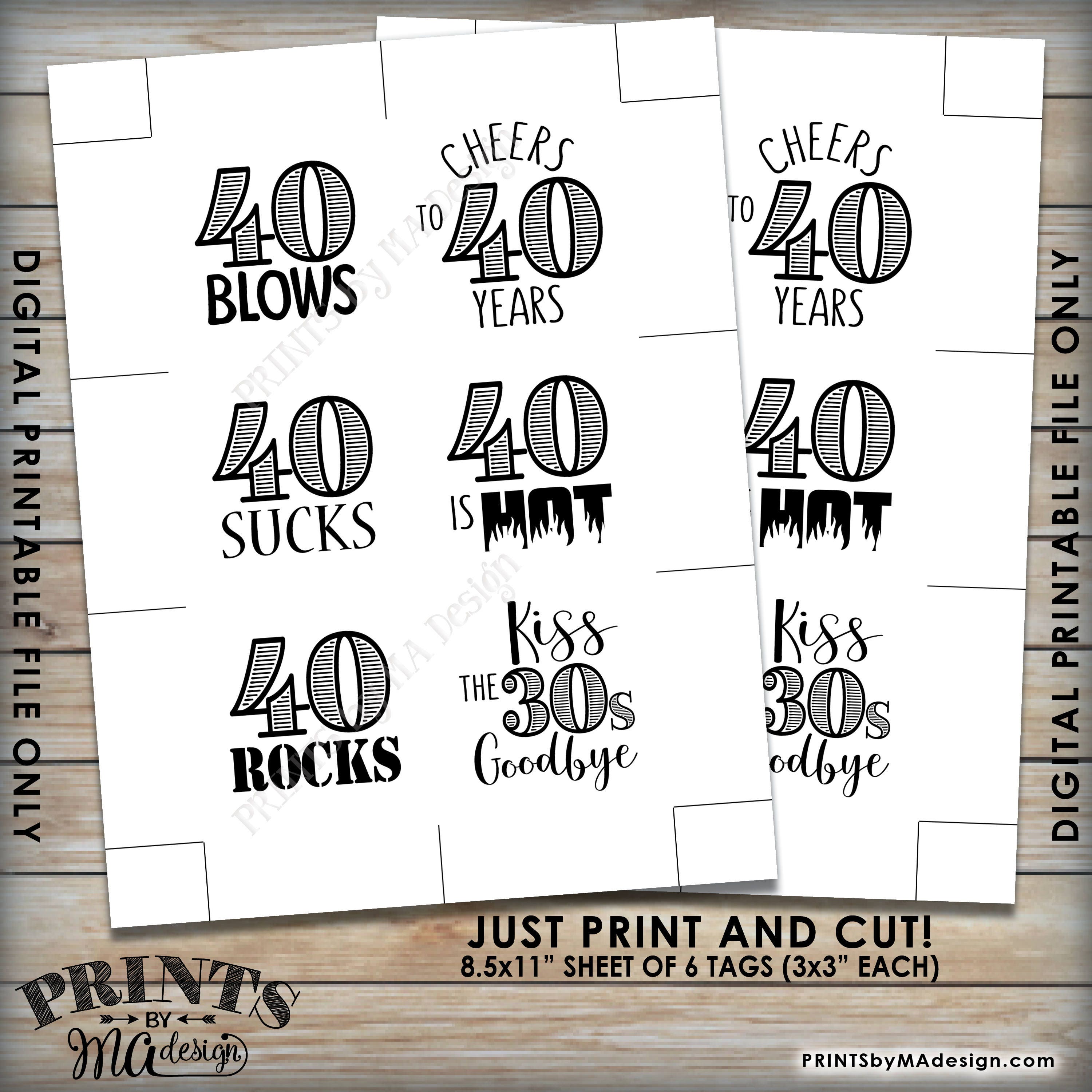 40th Birthday Party Candy Signs, Candy Bar, 40 Sucks Blows Rocks, Kiss ...