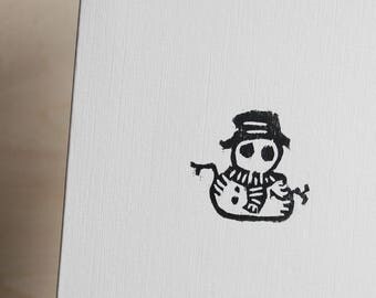 Christmas Linocut Greetings Card Silhouette Snowman and