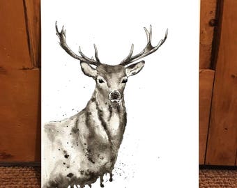 Artemis Greek goddess and stag illustration print in multiple