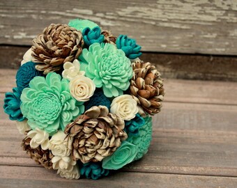 Teal wedding bouquet | Etsy