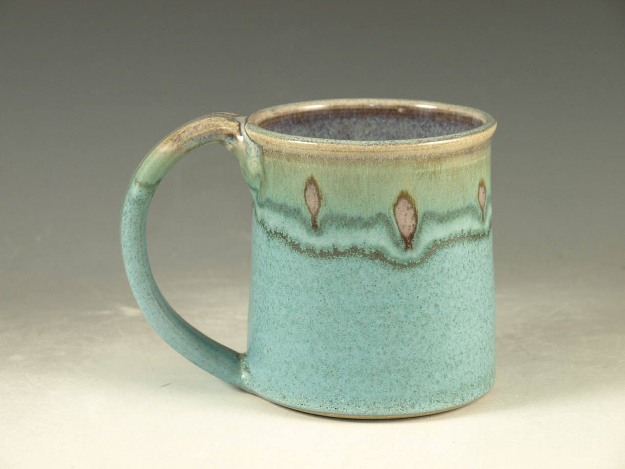 Ceramic mug with large Handle turquoise wheel thown 14oz