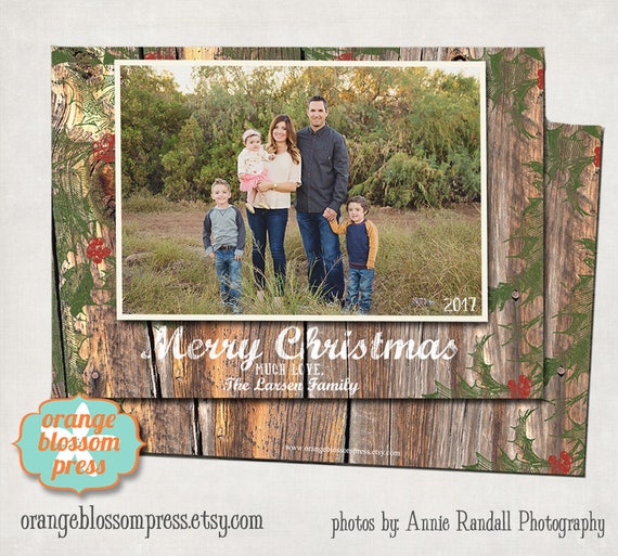 Photo Christmas Holiday Card Rustic Christmas Barn Wood