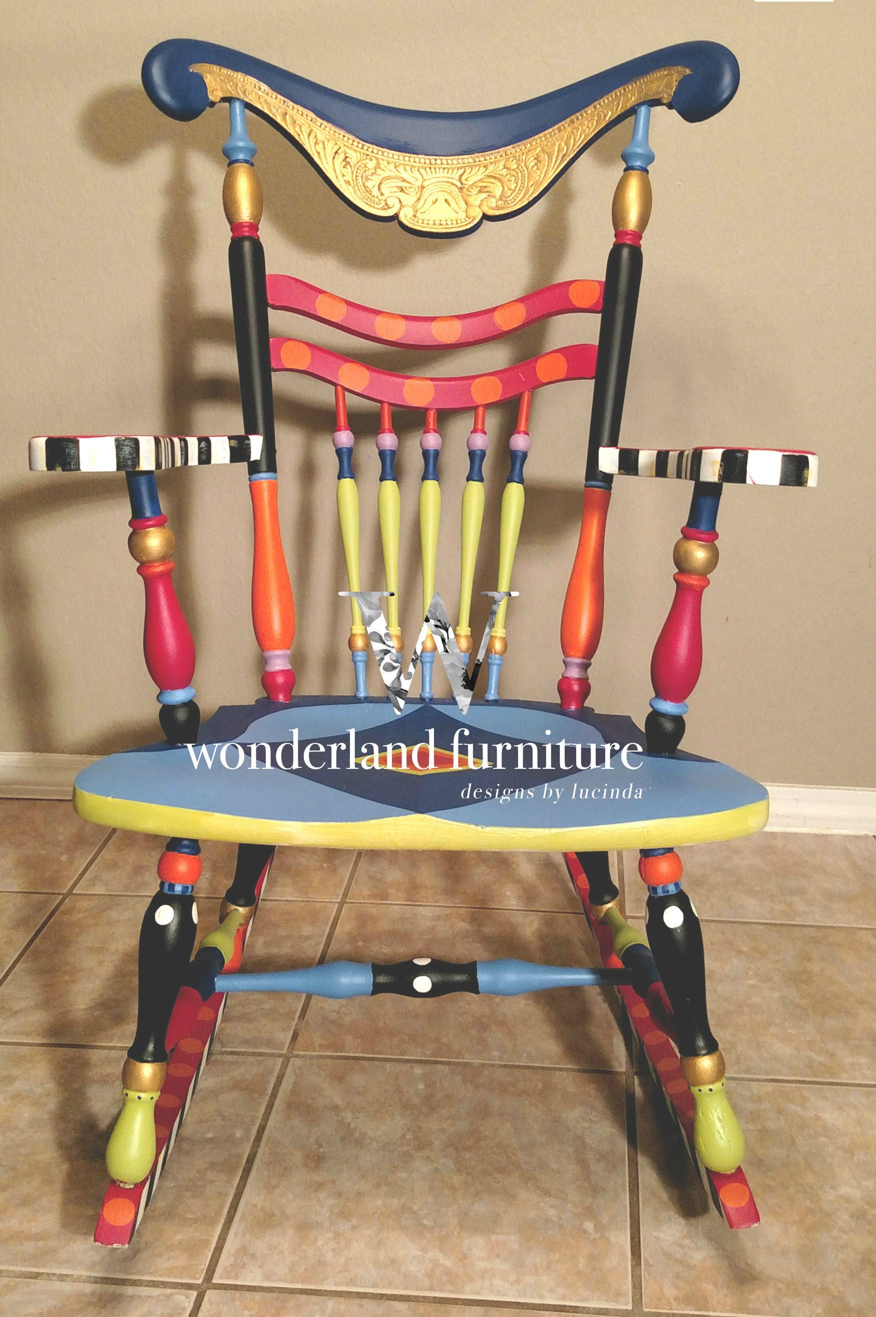 Reba the Rocker Painted Rocker Whimsical Rocker Funky Rocker