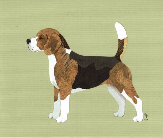 Beagle handmade original cut paper collage dog art all colors | Etsy