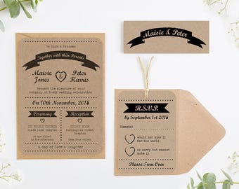 Kraft wedding invite | Etsy