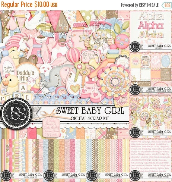 On Sale 50% Off Sweet Baby Girl Digital Scrapbook Kit