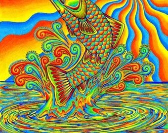 Colorful fish art | Etsy