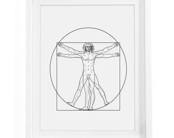Fine Art Reproduction. The Vitruvian Man c. 1490. Leonardo da