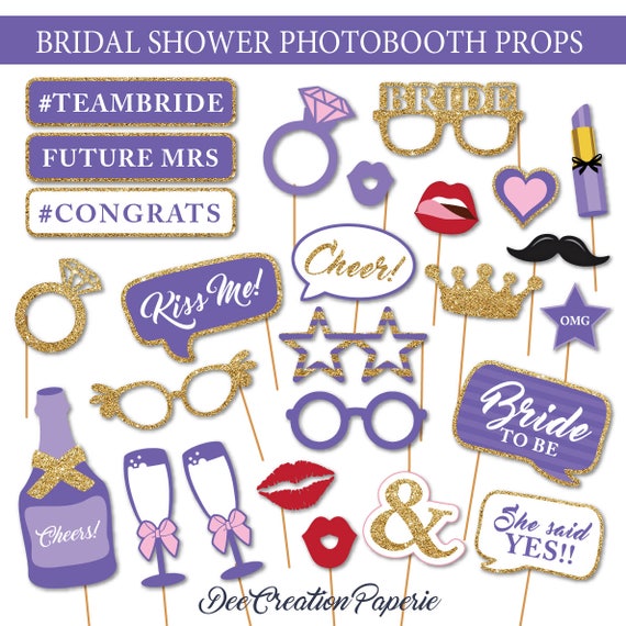 Printable Lavender Purple Bridal Shower Photobooth Props