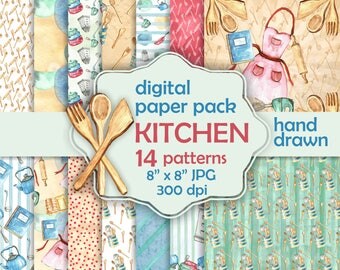 Watercolor kitchen | Etsy