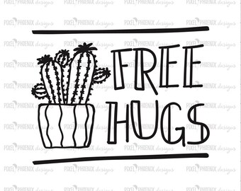 Free hugs cactus art | Etsy