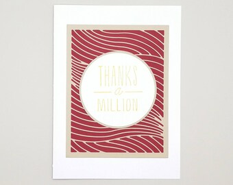 THANKS a MILLION CARD. Funny Cute Thank You Card. Gratitude