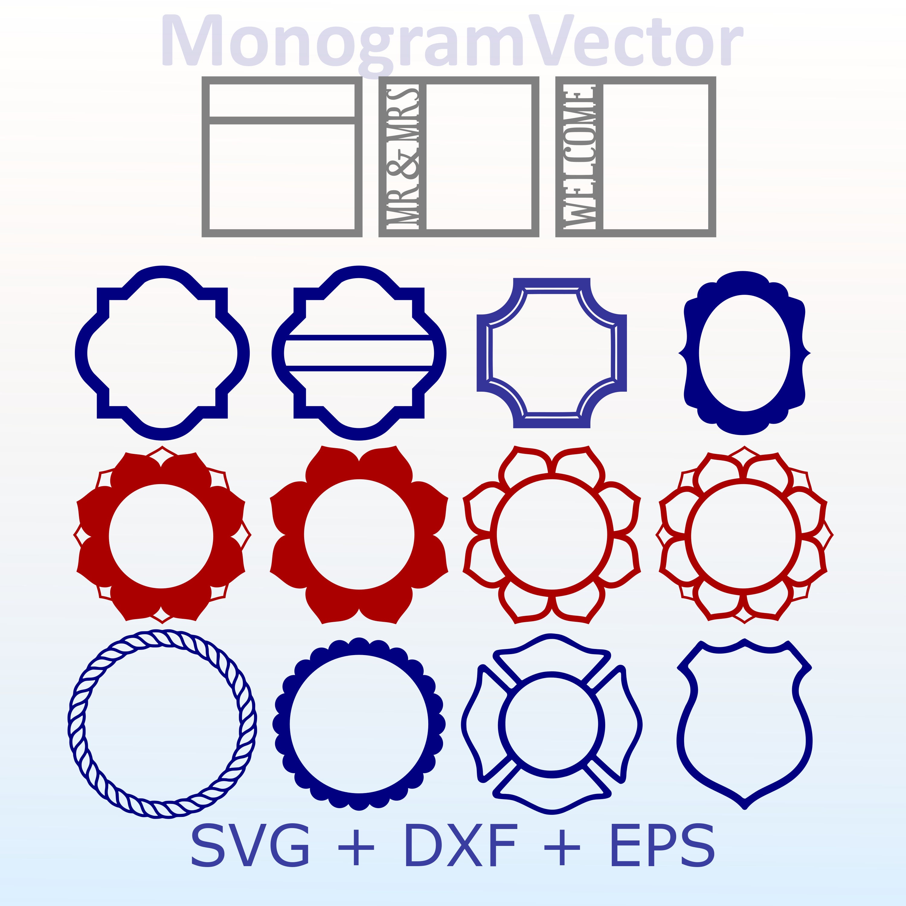 15 Monogram Frames Vector Art