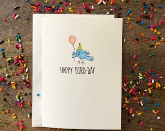Happy Bird-day Birthday Card Cute Birds with Buttons