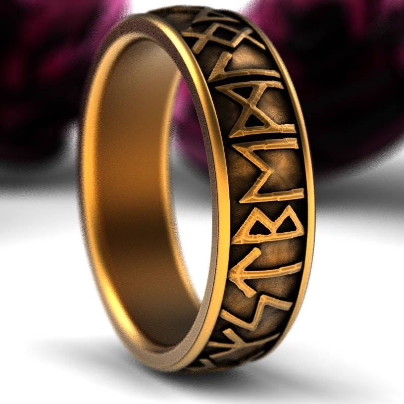 Gold Nordic Rune Ring, Viking Rune Wedding Band, Magical Jewelry, Rune ...