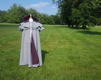 CAPE / CLOAK Black Double Capulet 100% WOOL with hood