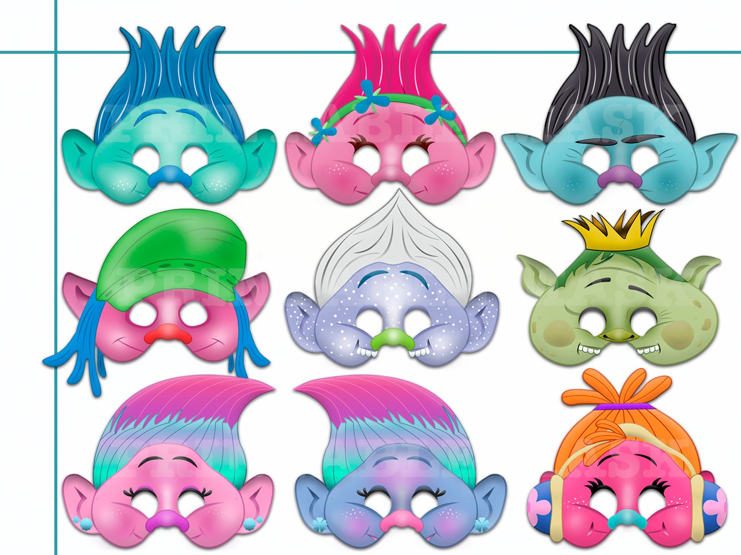 Unique Trolls Printable Masks Trolls Photo booth Trolls