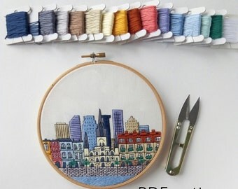 Doha Qatar Hand Embroidery pattern PDF. Embroidery Hoop art