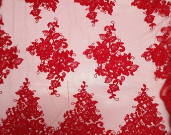 Red lace fabric | Etsy