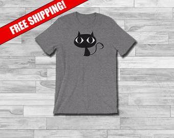 Black cat t shirt | Etsy