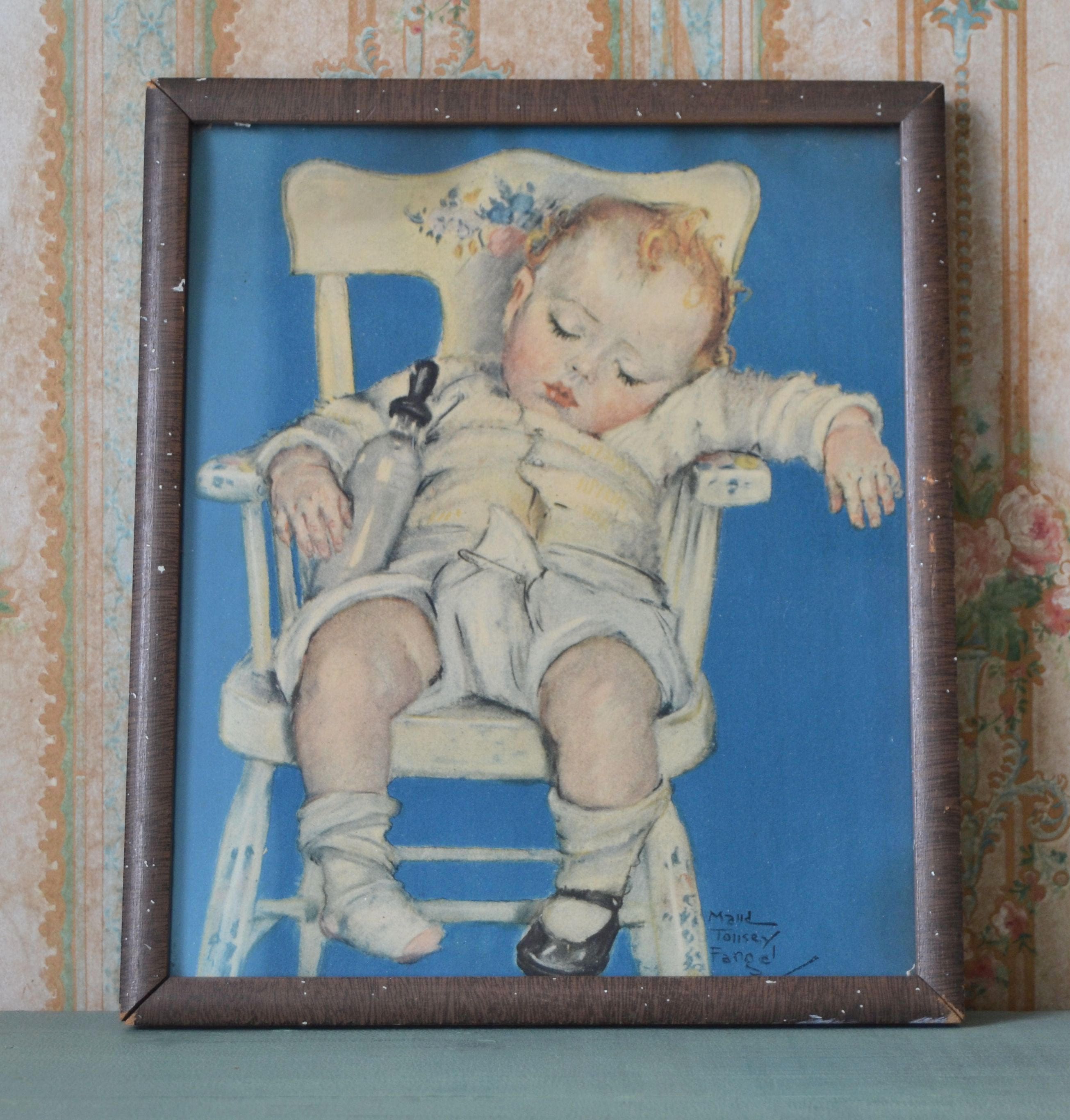 Vintage 1930's Maud Tousey Fangel Baby Sleeping Print in