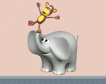 Elephant Decal Monkey Stickers Nursery Jungle Wall Decals