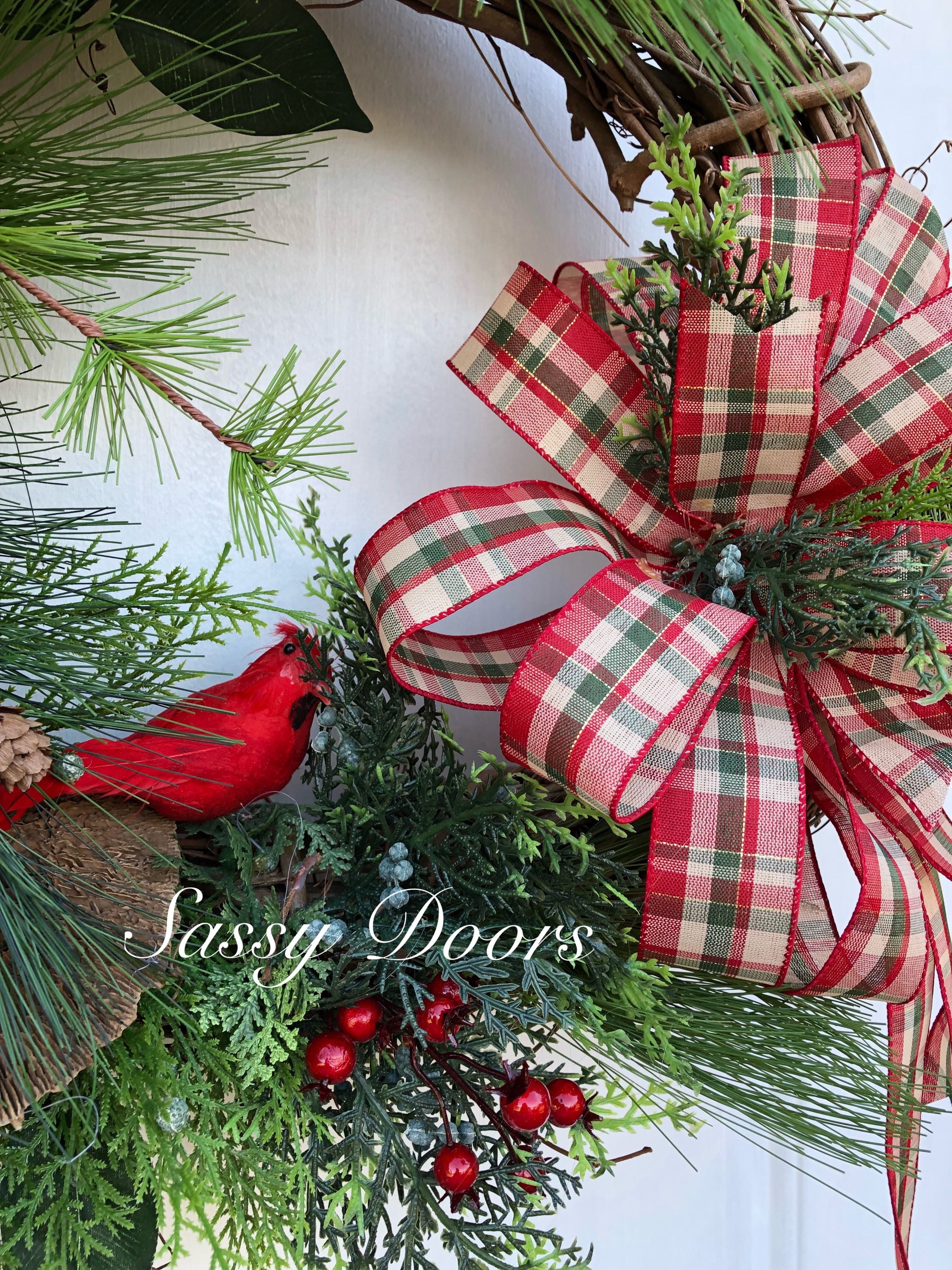 Red Cardinal Wreath, Woodland Christmas Wreath, Rustic Chrisrmas Wreath ...