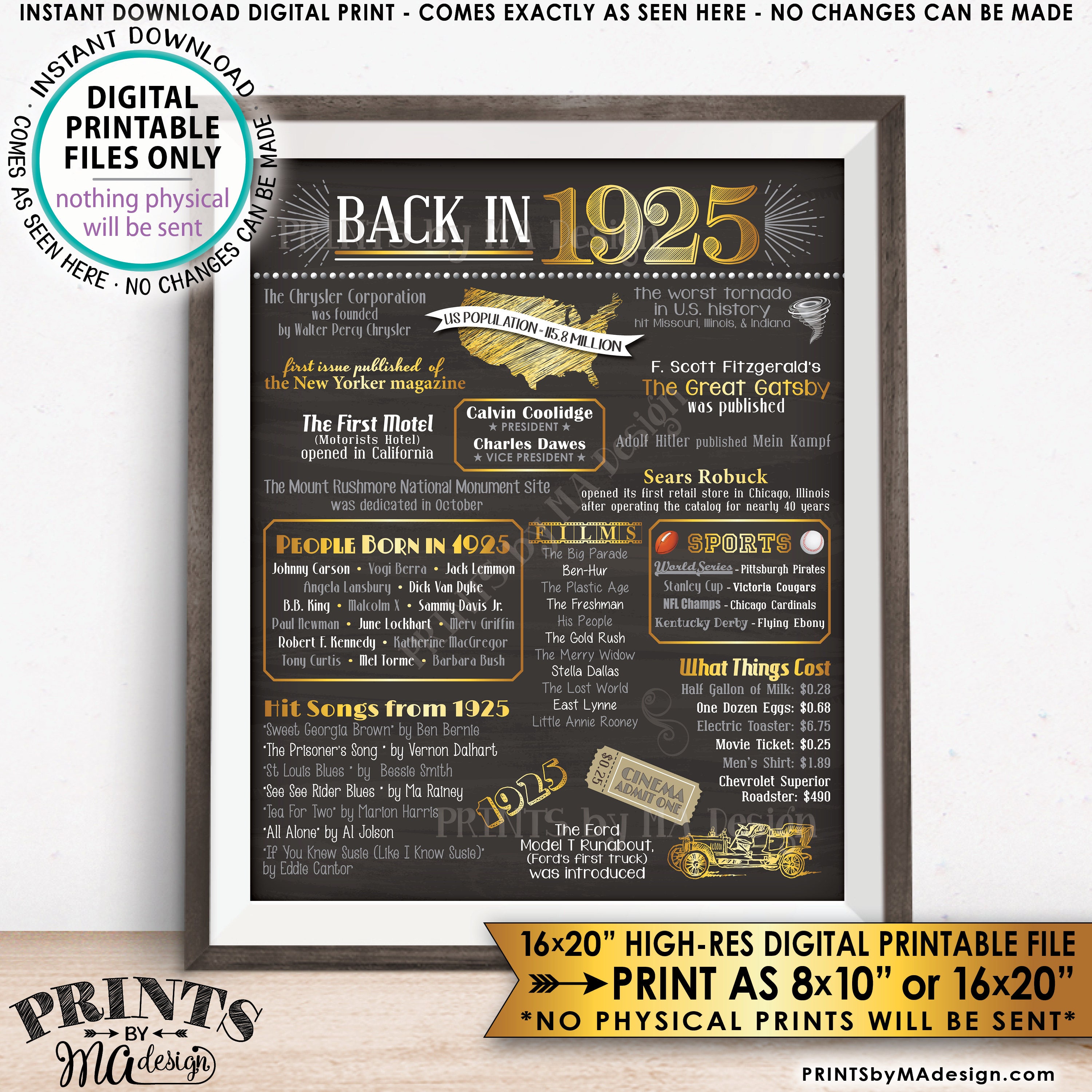 1925 Flashback Poster, Flashback to 1925 USA History Back in 1925 ...