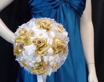 Gold bridal bouquet | Etsy