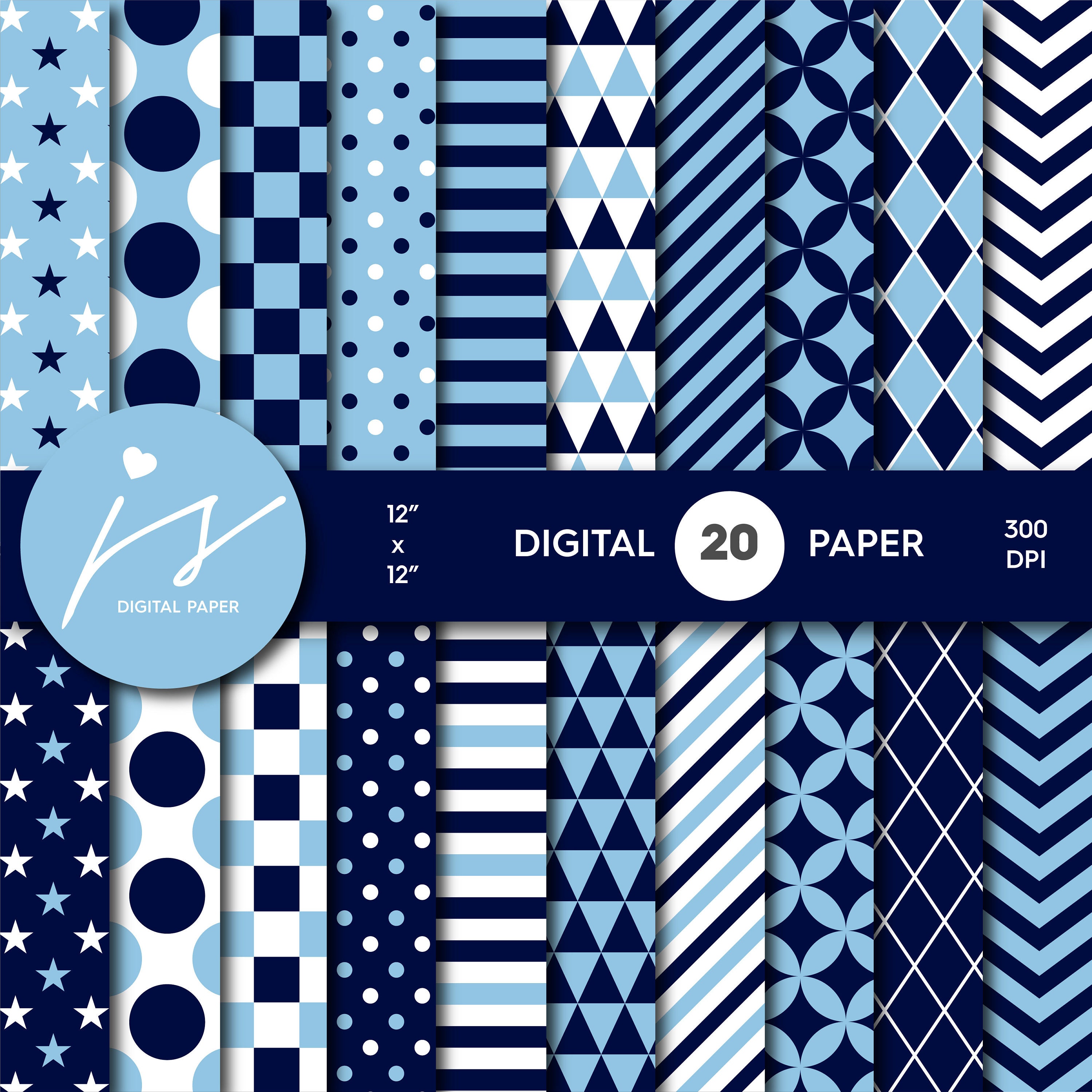 Nautical navy blue digital scrapbook paper pack Digital paper