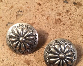 3/4 inch Concho post earrings with Sapphire and Clear