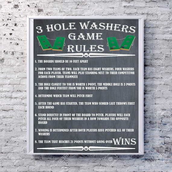 Yard Games 3 Hole Washers Sign Poster Rules Outdoor Party