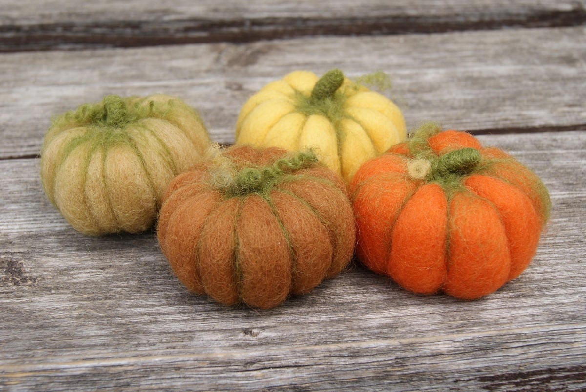 Needle felted wool pumpkins Set of 4 Waldorf Inspired