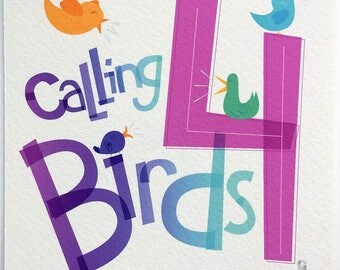 Pencil Drawing Print Four Calling Birds Day 346