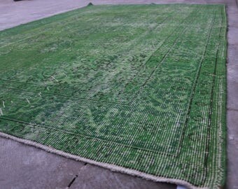 Green overdyed rug | Etsy