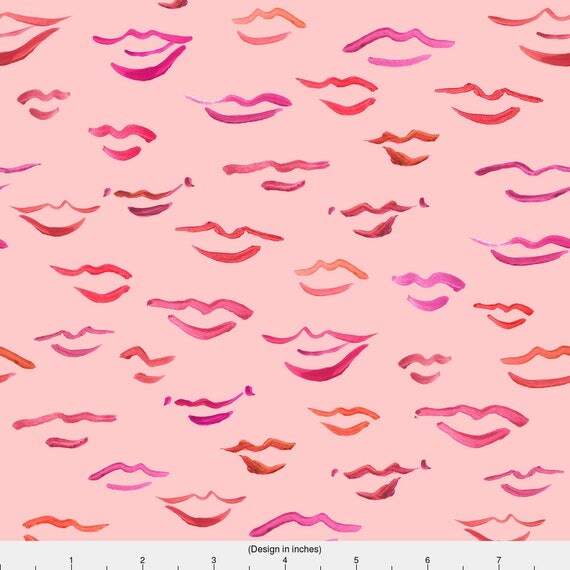 Painted Lips Fabric Kissy Lips On Pink By Cinneworthington