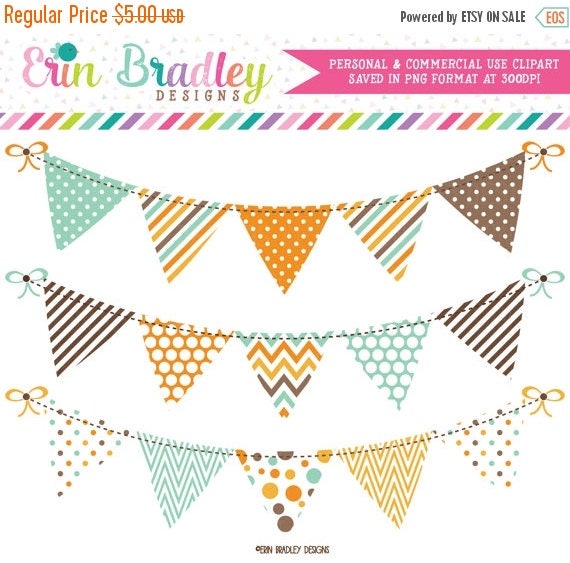 80% OFF SALE Bunting Clipart Digital Banner Flag Graphics Aqua Blue ...