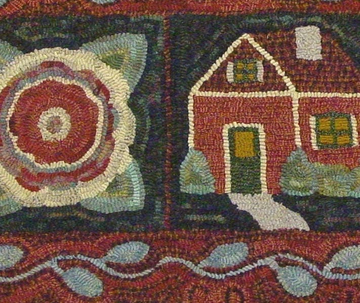 Rug Hooking Pattern, House and Flowers, 20 x 42, J610, Primitive Rug ...