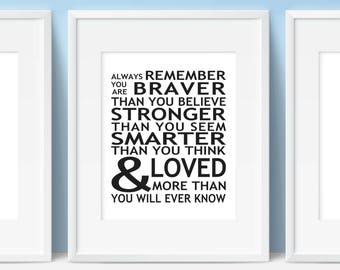 Always Remember You Are Braver Print Printable Art 8x10 11x14