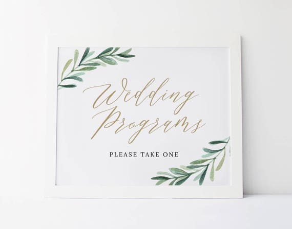 Wedding Program Sign Ceremony Programs Sign Please Take One