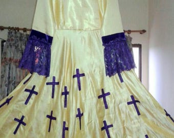 Beautiful Grey Clergy Robe with purple embroidery crosses