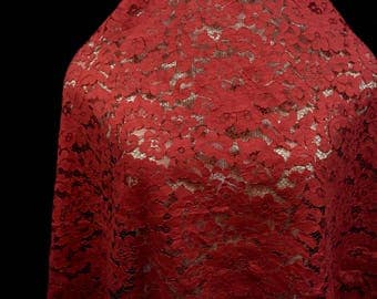 Red lace fabric | Etsy