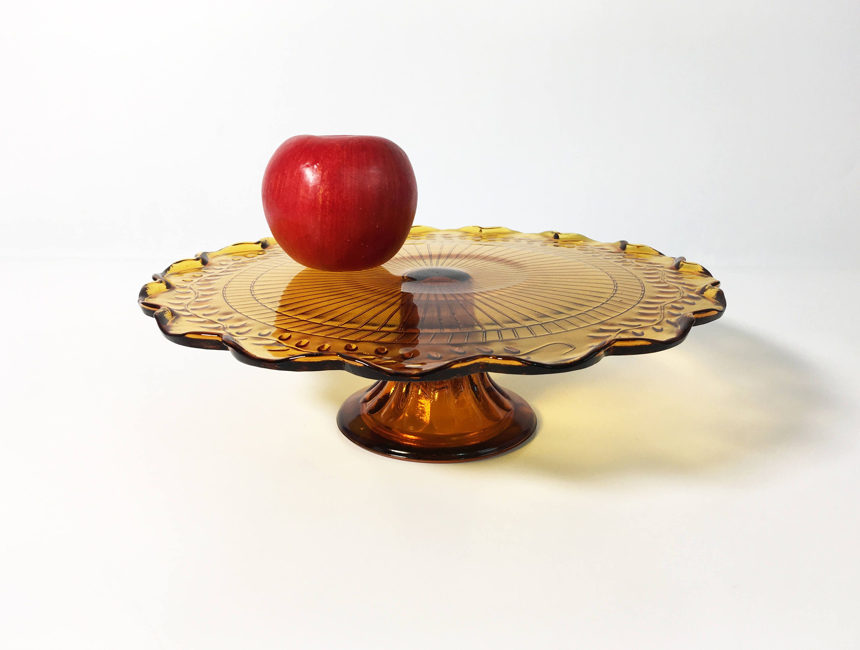 Vintage Amber Pressed Glass Footed Pedestal Cake Stand / Large Cake ...