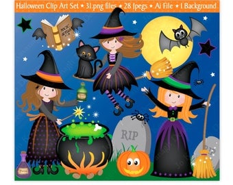 Halloween clipart and papers Ghost clipart Witch clipart