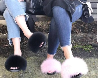 Fur slides | Etsy